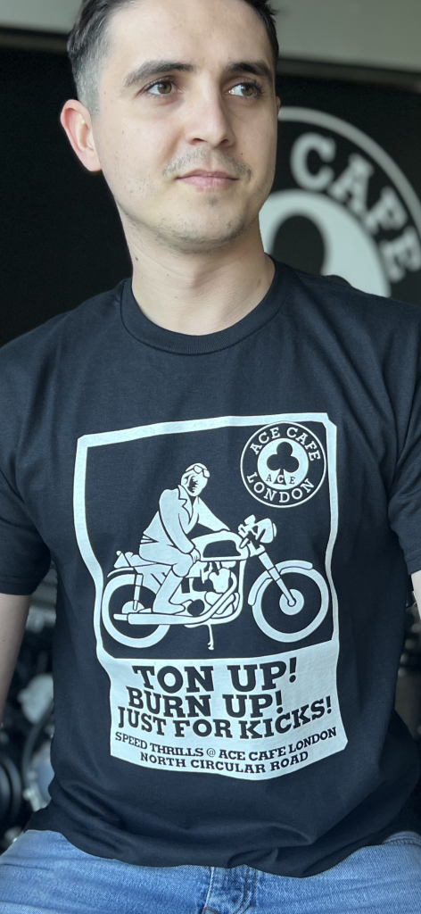 Ace Ton Up Rocker on a Bike T-shirt - Ace Cafe Shop